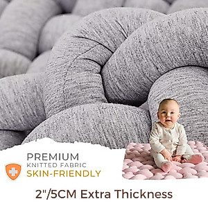 Wonder Space Knotted Braided Plush Mat, Baby Infant Newborn Sleeping Tummy Time Playing Nursery Rug Knot Floor Cushion, Handmade Pure Soft Fabric, Fashion Cute Toddler Children Room Decor, Grey