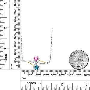 925 Sterling Silver and 10K Yellow Gold Customized and Personalized Name Engraved 2-Stone Heart Shape Gemstone Birthstone and Lab Grown Diamond Mothers Pendant Necklace For Women with 18 Inch Chain