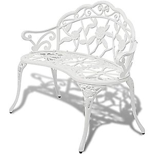 EstaHome Garden Bench | Outdoor 2-Seater Patio Bench | Metal Park Bench | Yard Seating Bench for Deck, Patio, Garden, Backyard, Balcony | White Cast Aluminium with Cast Iron Legs 39 x 21 x 31