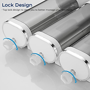 Pollock Shower Dispenser - 3 Chamber No Drill Wall Mounted Shampoo, Conditioner, Body Wash Dispenser for Bathroom, Large Capacity, White