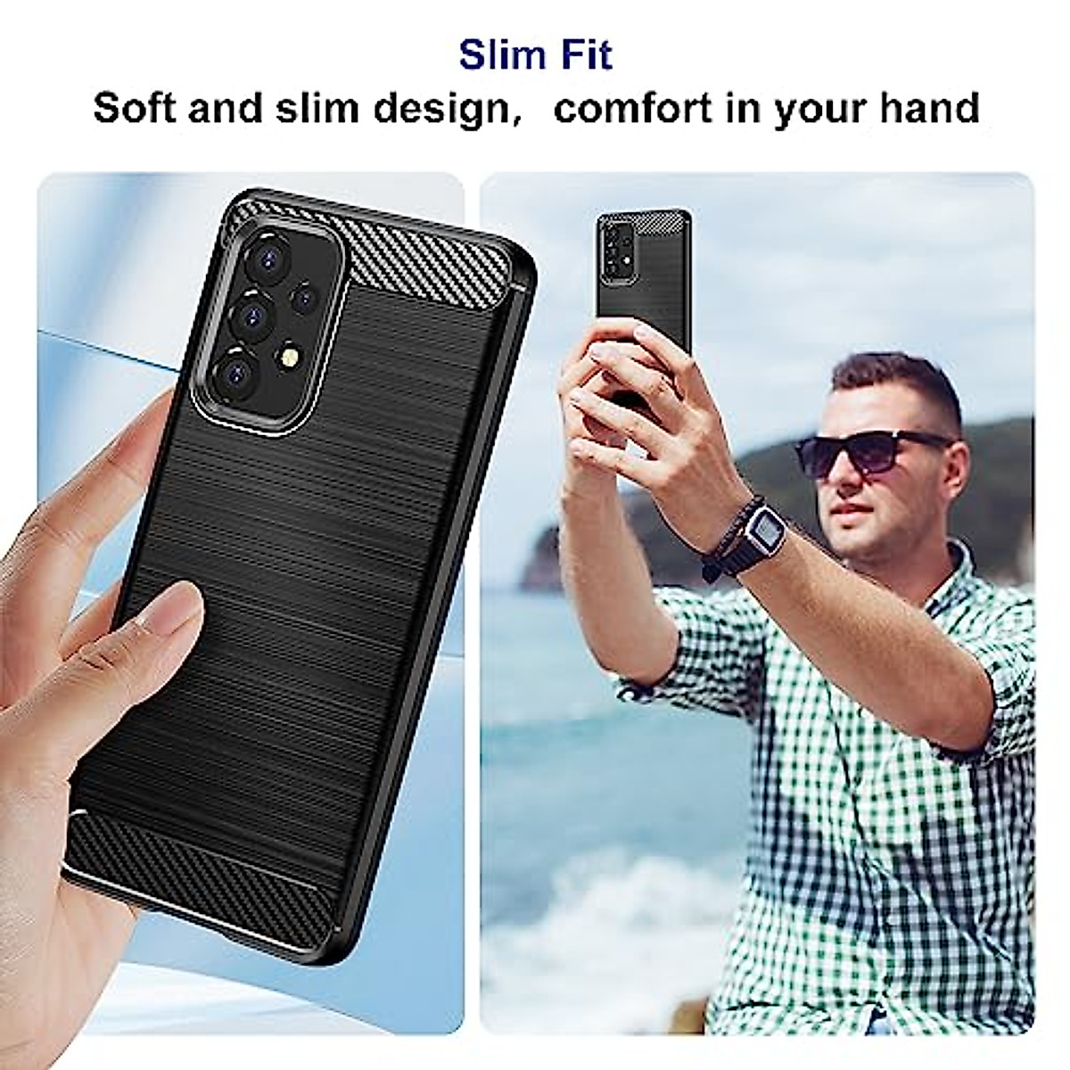 Qiinogow Case Compatible with Samsung Galaxy A53 5G, Slim Fit Phone Cover with Shock-Absorption, Carbon Fiber TPU Rubber Protective Case, Black