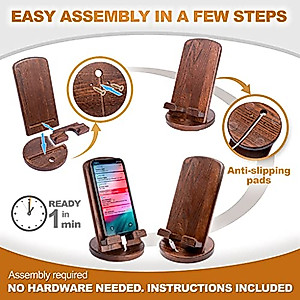 TESLYAR Wooden Cell Phone Stand Holder Portable Nightstand Organizer Men Husband Wife Anniversary Dad Birthday Purse Father Graduation Male Travel Idea Gadgets