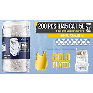 Bundle – 2 items: RJ45 Crimp Tool + 200 Pack of Cat5e Pass Through Connectors.