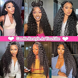 28 Inch Deep Wave Lace Front Wigs Human Hair 180% Density Curly Lace Front Wig Human Hair Wigs for Black Women 13x4 HD Lace Frontal Glueless Wigs Human Hair Pre Plucked With Baby Hair Natural Color