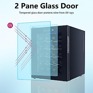 20 Bottle Wine Fridge Wine Cooler with Double Glass Doors, 46°F - 64°F Temperature Control for Red Wine, Champagne, Whiskey, Wine Fridge Small for Bar, Home, Office