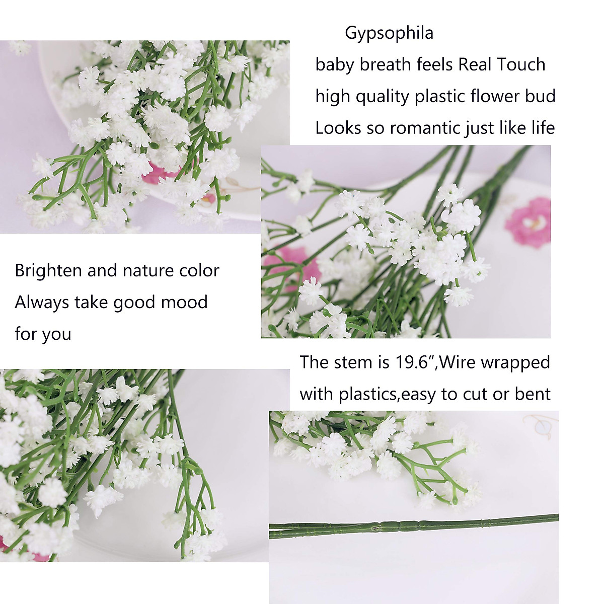 LNHOMY 10 PCS Baby Breath Artificial Flowers Fake Real Touch Gypsophila Plants for Wedding Party Home DIY Garden Decoration, (Cream)