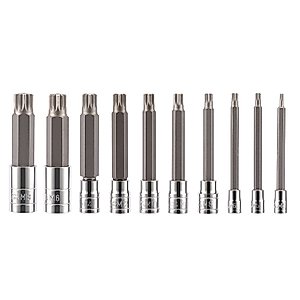 CASOMAN 10 Piece Spline Tip Bit Socket Set, M-Type, S2 and Cr-V Steel, Extra Long 4'' Length, M4-M18, XZN Triple Square Spline Bit Socket Set