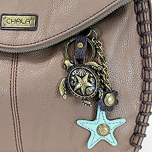 Chala Bronze Sea Turtle with Teal Starfish Purse Charm + XBody/Shoulder Handbags - 9 Colors (Light Brown)