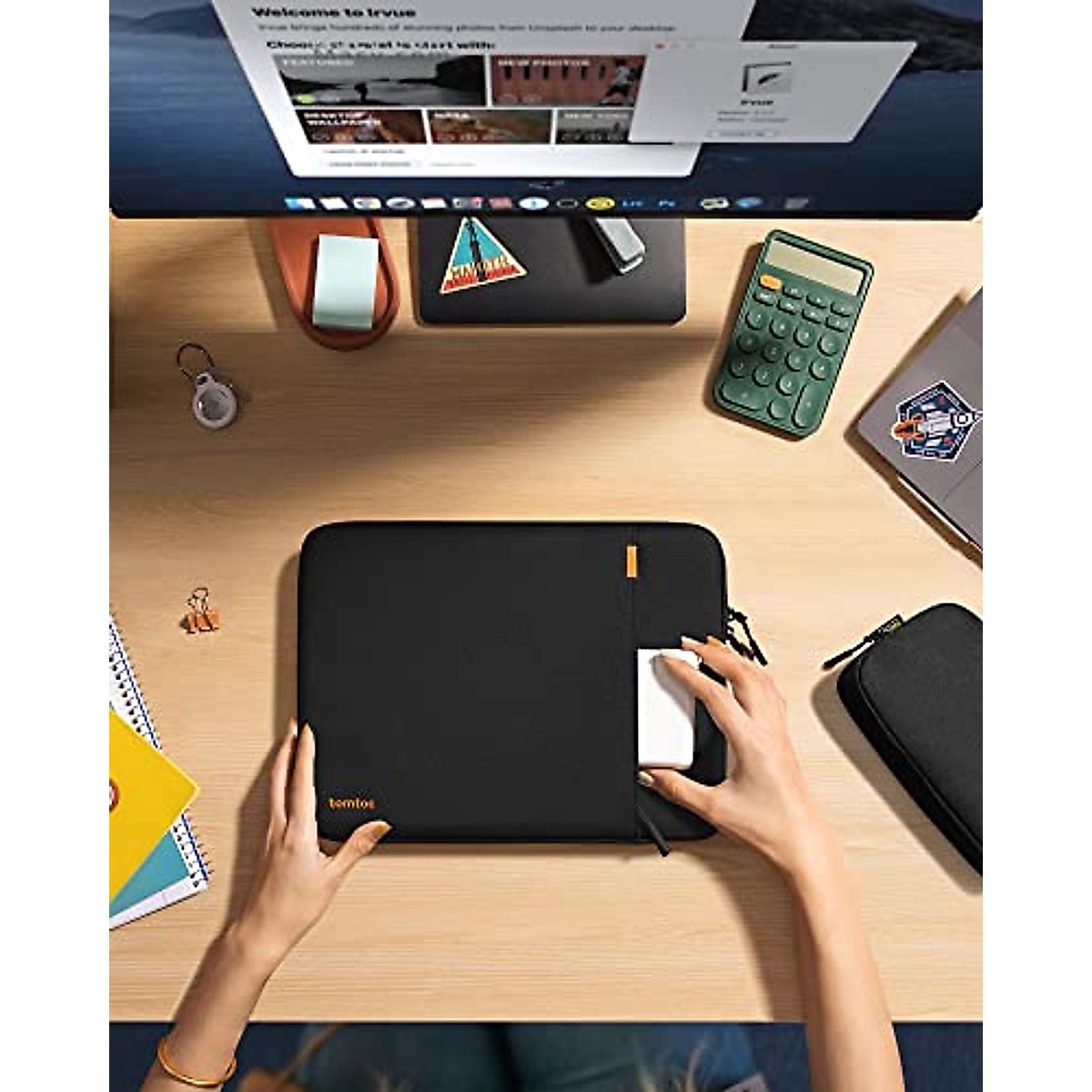 tomtoc 360 Protective Laptop Sleeve Set for 14-inch MacBook Pro M2/M1 Pro/Max A2779 A2442 2023-2021, 12.9 iPad Pro 3rd-6th Gen with Keyboard, Water-Resistant Laptop Case with Organized Accessory Pouch
