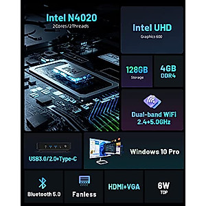 ATOPNUC Mini PC Intel Celeron N4020 Mini Desktop Computers, Micro Computer Support M.2 SATA SSD/2.5-inch SSD,4K HD,Dual WiFi, BT5.0 for Business Home Office N4020 4GB+128GB / Windows 10 Pro