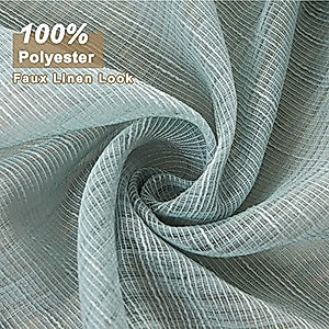 Tony's collection Mint Green Sheer Curtains, Faux Linen Look Semi Voile Backdrop for Dining Room/Kitchen/Small Window(52x63 Inch, Mint, 2 Panels)