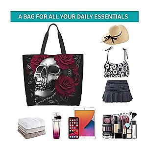 Gothic Rose Skull Shoulder Tote Bag Purse Top Handle Satchel Handbag For Women Work School Travel Business Shopping Casual