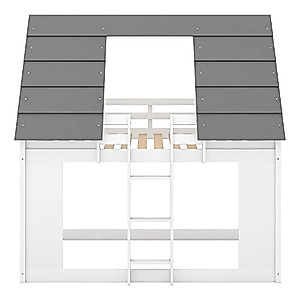 MERITLINE House Bed Bunk Beds Twin Over Twin Wood Bunk Beds with Roof for Kids Girls Boys, White