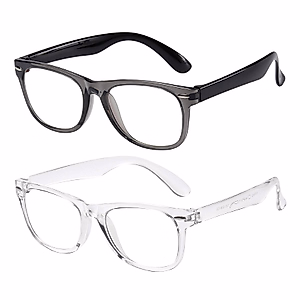 DYLB Kids Blue Light Blocking Glasses girls boys 2 pack, computer video gaming glasses for kids girls boys Age 3-10,Anti blue light & Headache (transparent black + transparent)