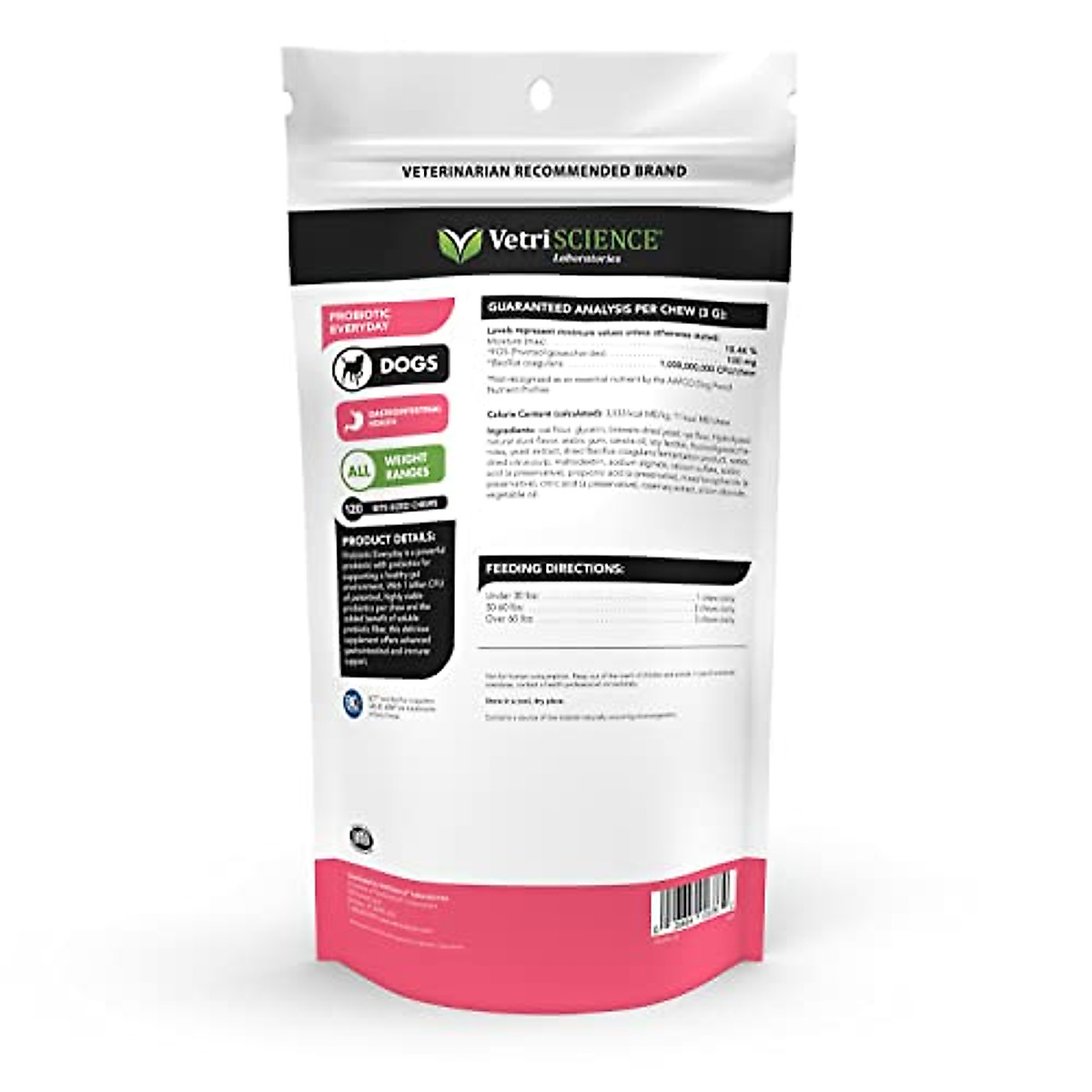 VetriScience Probiotic Everyday for Dogs Duck Flavor 120 Chews - Itchy Skin Gut Health and Gas Relief with Prebiotics