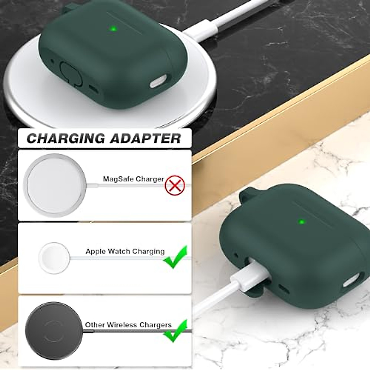 BRG Compatible with Airpods Pro 2nd/1st Generation Case Cover, Soft Silicone Skin Cover Shock-Absorbing Protective Case with Keychain Compatible for Apple Airpods Pro Case 2023/2022/2019