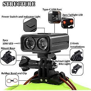 WASAGA Bike Helmet Light, 200 Lumen LED Bicycle Helmet Light 3 Modes USB Rechargeable Waterproof Bike Front Headlight and 5 Modes Bike Taillight Perfect for Riding or Outdoor Activities