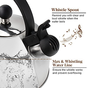 2.64QT Whistling Tea Kettle for Stove Top, Compatible with All Burners Including Induction, 18/10 Stainless Steel Stovetop Kettle Tea Kettle 2.5L