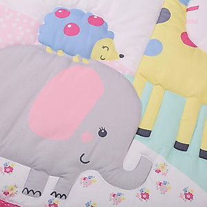 Brandream Baby Crib Bedding Set for Girl Boy Elephant Nursery Bedding with Comforter Fitted Sheet Bed Skirt Diaper Stacker Jungle Animal Elephant Giraffe Bird Design, 4 Piece