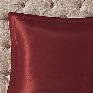 Madison Park Essentials Jelena Room in A Bag Faux Silk Comforter Classic Luxe All Season Down Alternative Bedding, Matching Bedskirt, Curtains, Decorative Pillows, Queen(90"x90"), Red 24 Piece