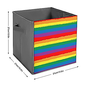 Rainbow Striped LGBT Flag Collapsible Storage Bins Basics Folding Fabric Storage Cubes Organizer Boxes with Handles