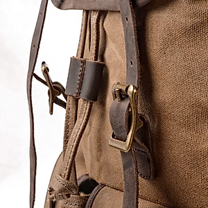 WUDON Canvas Leather Backpack for Men - Vintage Canvas Shoulder Rucksack for School Flight Hiking