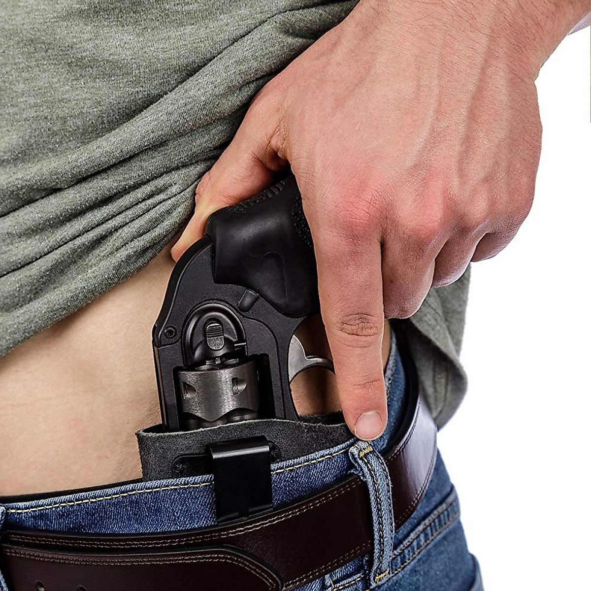 CyberDyer Ultimate IWB Holster Leather Right Hand Pistol Holster for Belts Fits Most Part J Frame 38 Special Revolver Ruger LCR Smith and Wesson Bodyguard Taurus (Black)