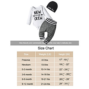 Baby Boy Clothes 0-3 Months Baby Clothes Boy New to The Crew Print Romper Pants Hat 3PCS Baby Boy Outfits White