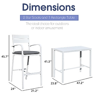 Soleil Jardin Outdoor Aluminum 5-Piece Bar Set, Dining Bistro Pub Set, Patio Bar Height Chairs with Cushion & Slatted High Top Table for Backyard Garden Pool, White