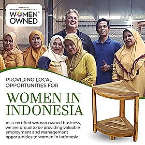 EcoDecors Teak Shower Corner Shelf Shaving Foot Rest With Storage Shelf 18" Tall Natural EarthyTeak Rustic Finish