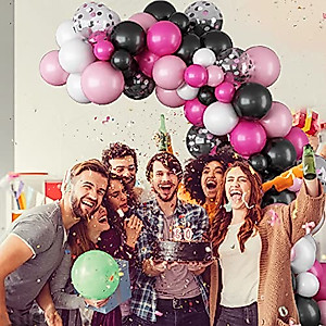 Pink and Black Balloon Garland Kit, 114 Pcs Hot Pink Pastel Pink Black White Confetti Latex Balloons Mouse Theme Balloon Arch for Girls Women Birthday Wedding Baby Bridal Shower Party Decorations
