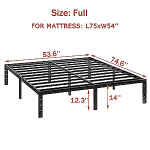 zunatu 14 Inch Full Metal Bed Frame Foundation No Box Spring Needed Heavy Duty Tall Platform with Large Storage Easy Assembly Mattress Noise Free, Black