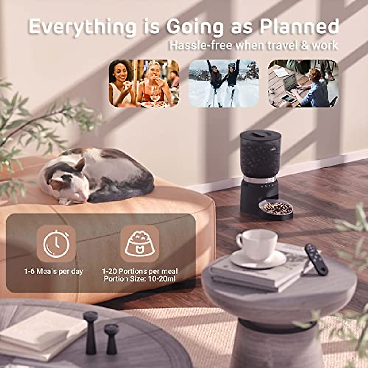 iPettie Hourglass Cat Feeder Automatic with Quickset Remote, 5L/21 Cup Capacity, 1-6 Meals Per Day, 20 sec Voice Recording, Stainless Steel Bowl, Self Feeding Cat Food Dispenser, Auto Cat Feeder