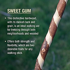 Brazos Rustic Wood Walking Stick, Twisted Sweet Gum, Traditional Style Handle, for Men & Women, Made in the USA, 55"