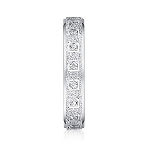 Unisex Comfort Fit Sterling Silver 4mm Simulated Diamond Full Eternity Ring Sandblasted Wedding Band (11)