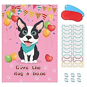 Fowecelt Pin The Bone on The Dog Party Games with 48 Pcs Bone, Give The Dog a Bone Game for Dog Themed Birthday Party Game Supplies