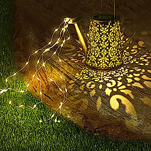 Anordsem Solar Garden Lights-Solar Watering Can with Cascading String Lights & Shepherd Hook Waterproof -Outdoor Garden Decor for Patio, Lawn, Yards, Backyard Decoration