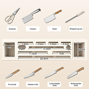 Universal Knife Block Holder with Slots for Scissors and Sharpening Rod Space Saver Knives Storage Stand Display without Knives Unique Slot Design to Blade