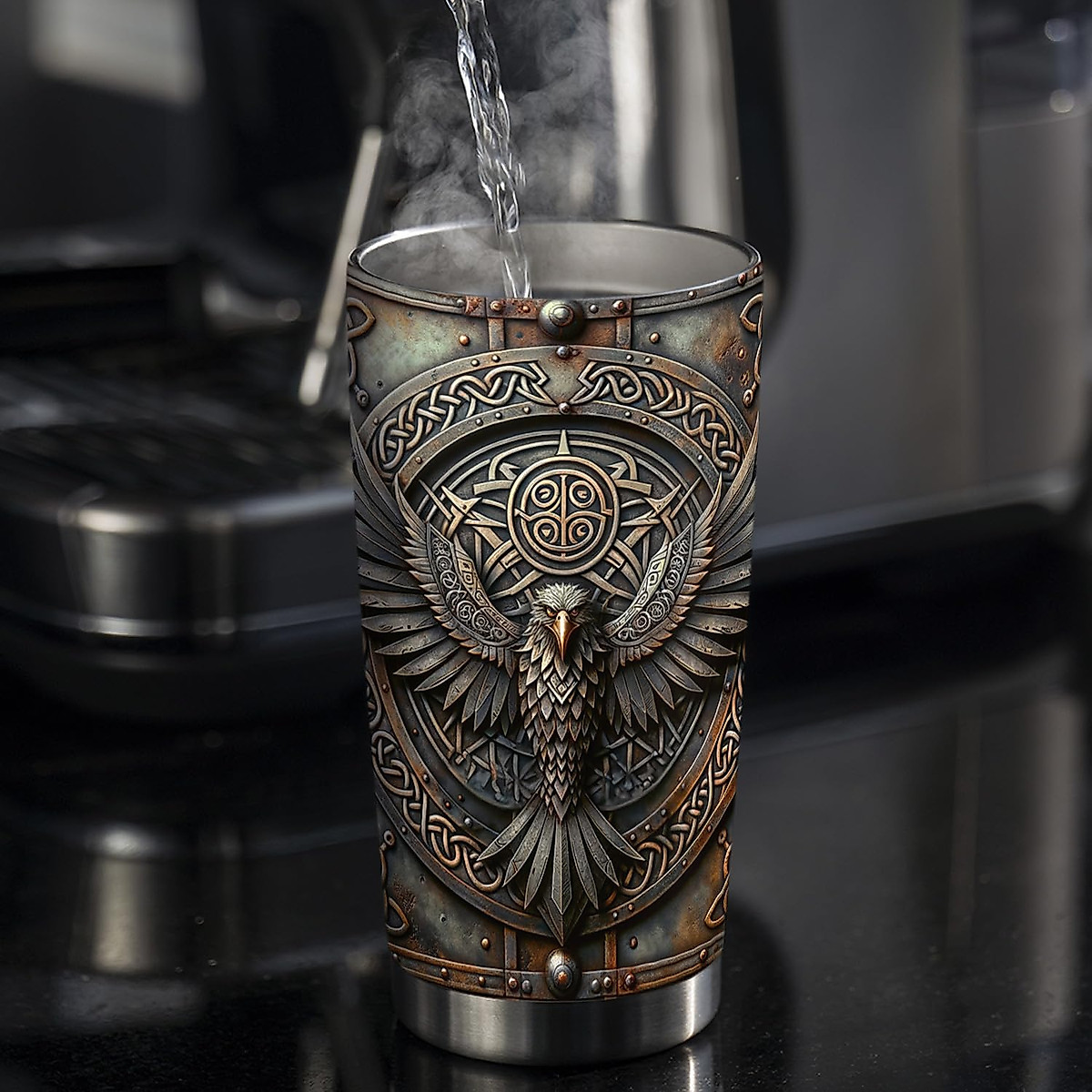 20oz Viking Celtic Warrior Eagle Tumbler, Norse Mythology, Viking Gifts for Men, Coffee Thermos for Men, Stainless Steel Double Wall Vacuum Insulated Coffee Mug, Travel Cup with Lid