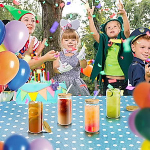 Dyserbuy Glass Cups with Bamboo Lids and Glass Straw 4pcs Set, 16oz Drinking Glasses, Beer Iced Coffee Glasses, Tumbler Cup, Ideal for Smoothie, Boba Tea, Whiskey, Water