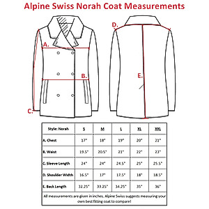 Alpine Swiss Norah Women’s Wool Blend Peacoat Runs Large – Double-Breasted Jacket with Flattering Fit Black XL