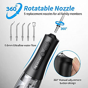 ENPULY Cordless Water Dental Flosser for Teeth Cleaning - 300ml Portable Water Teeth Cleaner Picks with 5 Modes, 5 Jet Tips, IPX7 Waterproof Rechargeable Water Flossers,Black