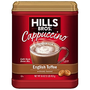 Hills Bros. Instant Cappuccino Mix, English Toffee Cappuccino Mix - Easy to Use and Convenient - Frothy, Decadent Cappuccino with a Buttery Toffee Flavor (16 Ounces, Pack of 1)