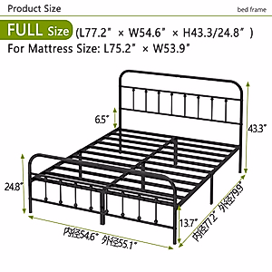 Kujielan Metal Bed Frame - Structurally Stable Heavy Duty Steel Slat Supported Full Bed Frames,No Box Spring Needed for Easy Removal and Transport…