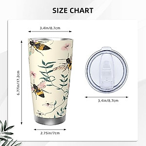 AYCZN Bee Flower 20 OZ Tumbler Stainless Steel Travel Coffee Mug, Floral Insulated Water Bottle with Lid and Straws Leakproof Thermal Cup