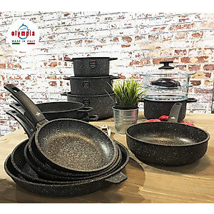 Olympia Hard Cook 11 Inch Die Cast Aluminum Deep Pan With 2 Side Handles and Glass Lid