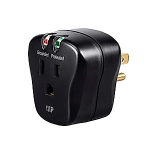 Monoprice 115877 1 Outlet Portable Mini Power Surge Protector Wall Tap - Black | UL Rated 540 Joules With Grounded And Protected Light Indicator