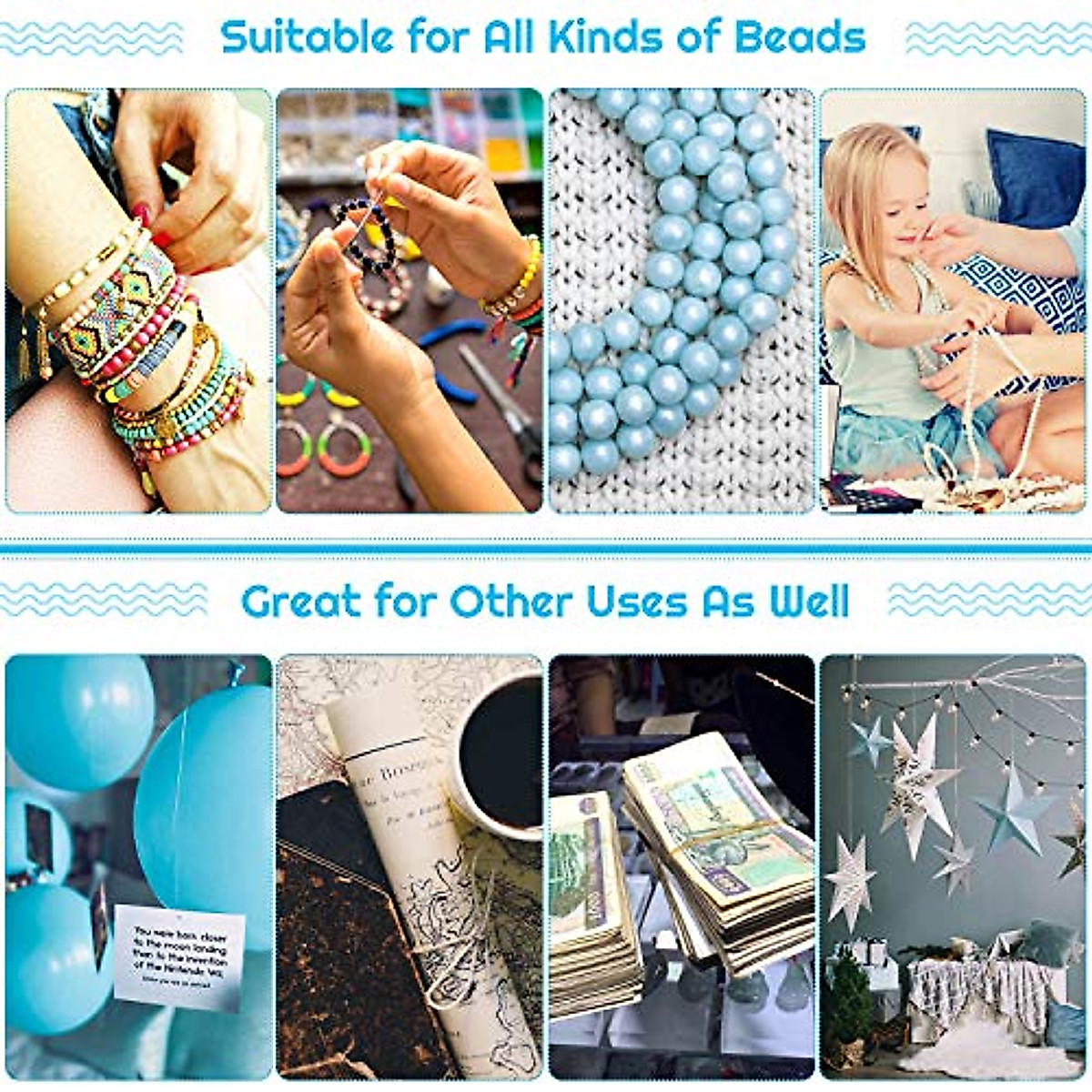 Stretchy String for Bracelets, Cridoz 5 Rolls Clear Elastic String Stretch Cord Jewelry Bead Bracelet String with 2 Pcs Beading Needles for Seed Beads, Pony Beads, Bracelets and Jewelry Making (Assort