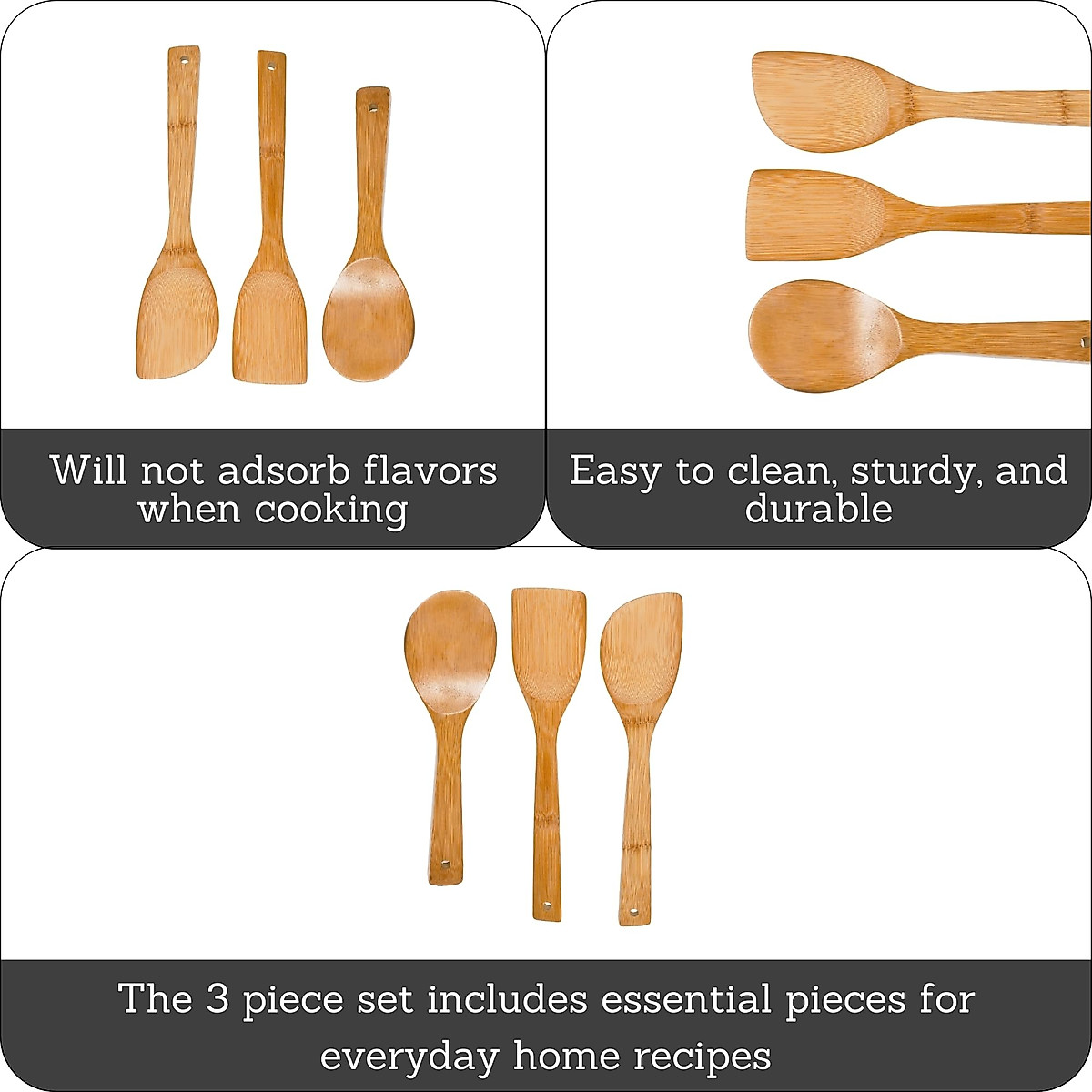 IMUSA USA Cookware Spoon Set 3-Piece, Bamboo
