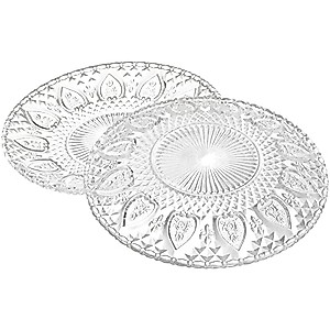 Coloch 12 Pack 8 Inch Glass Salad Plate, Carved Dessert Plate Reusable Snack Plate Food-grade Glass Fruit Plate for Kitchen, Living Room, Bar, KTV, Tea Table Decoration